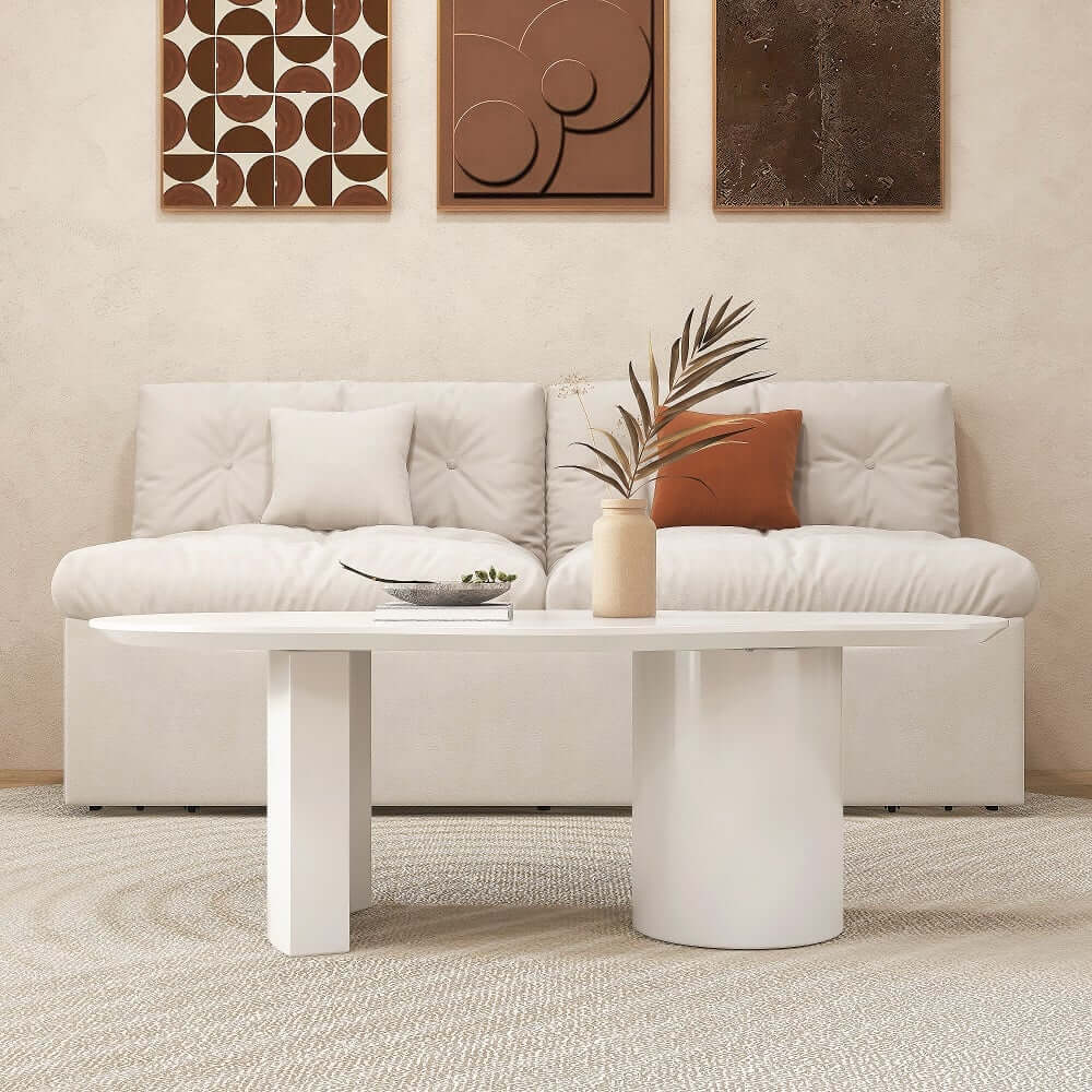 Japandi Cloud Shape Coffee Table, Engineered Wood, White – Hompkin
